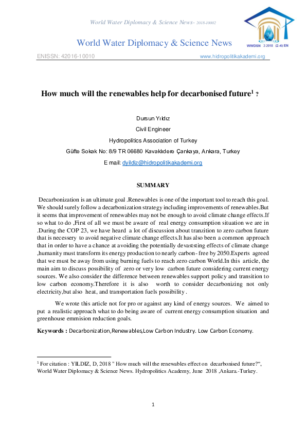 (PDF) World Water Diplomacy & Science News How much will the renewables ...