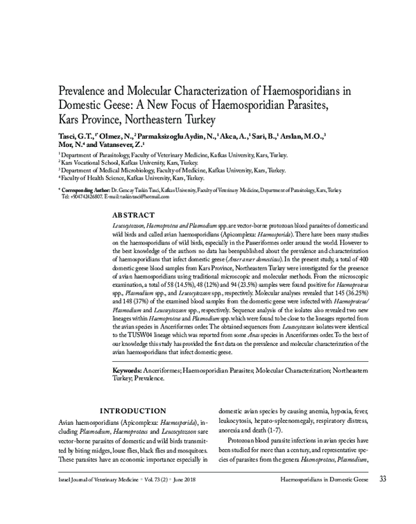 (PDF) Prevalence and Molecular Characterization of Haemosporidians in ...