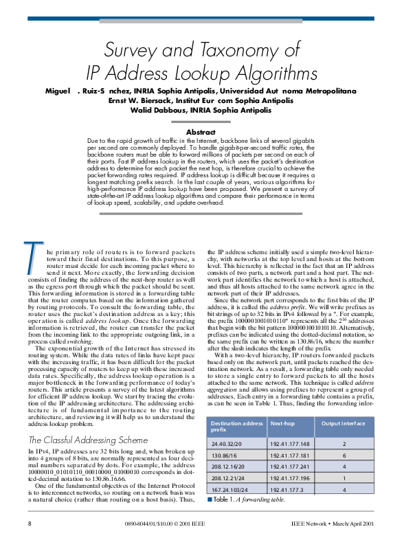 (PDF) Survey and taxonomy of IP address lookup algorithms