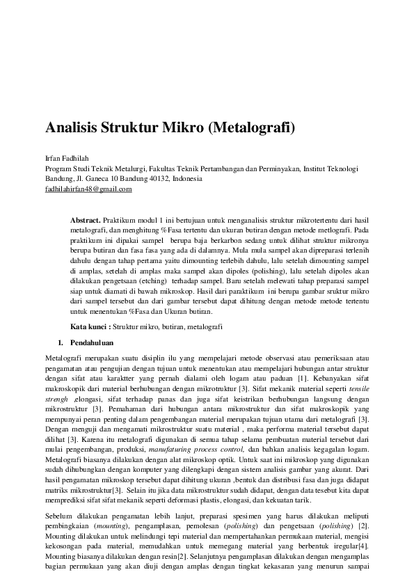 (PDF) Analisis Struktur Mikro (Metalografi