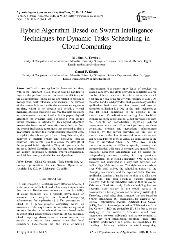Pdf Hybrid Algorithm Based On Swarm Intelligence Techniques For
