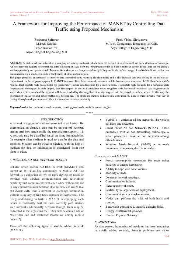 (PDF) A Framework for Improving the Performance of MANET by Controlling ...