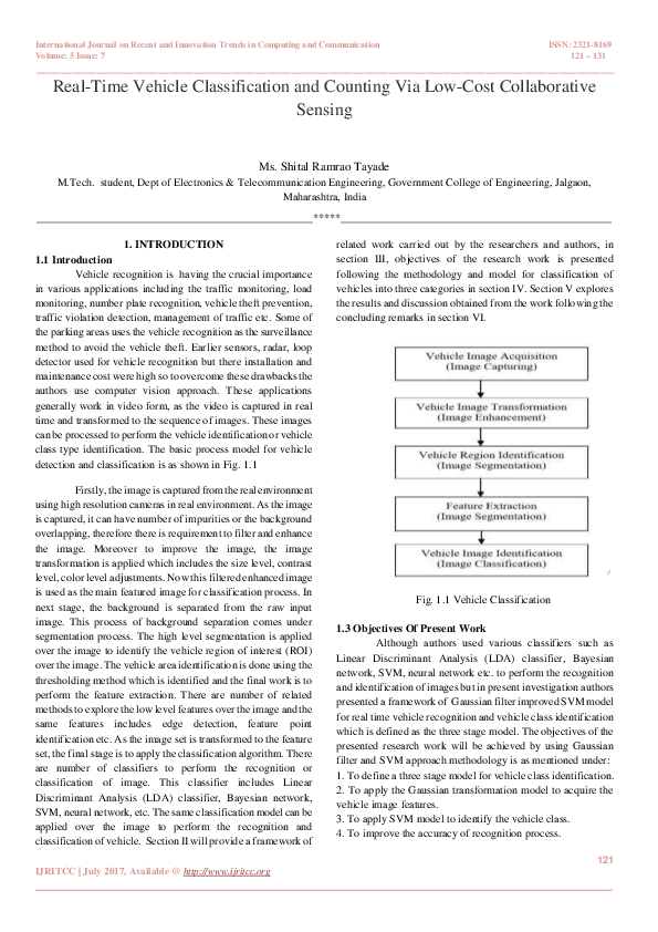 Pdf Real Time Vehicle Classification And Counting Via Low Cost