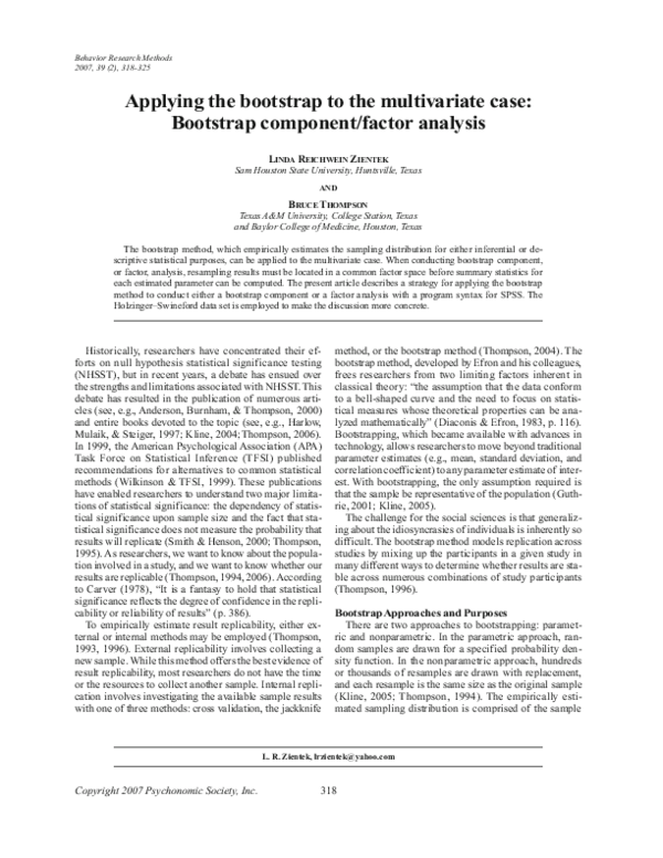 Pdf Applying The Bootstrap To The Multivariate Case Bootstrap Componentfactor Analysis