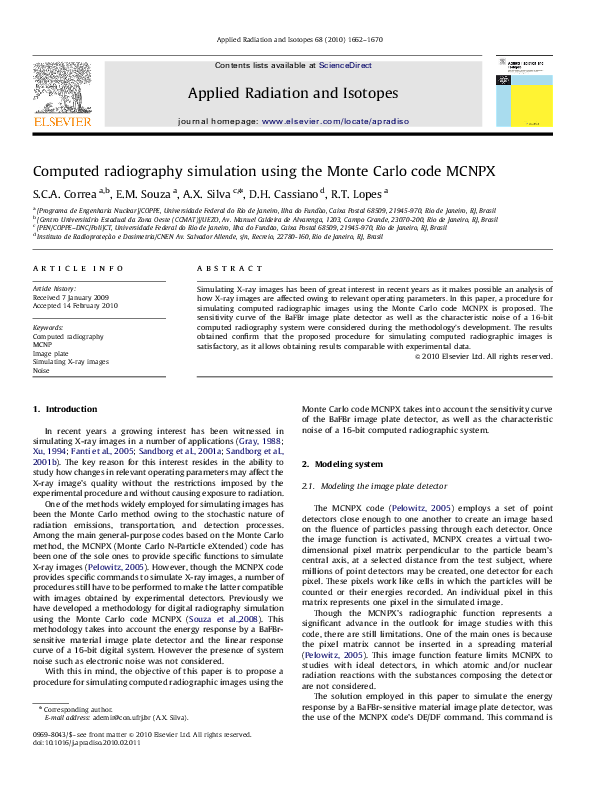 (PDF) Computed radiography simulation using the Monte Carlo code MCNPX