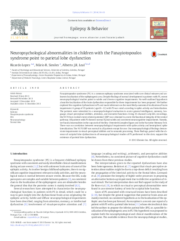 (PDF) Neuropsychological abnormalities in children with the ...