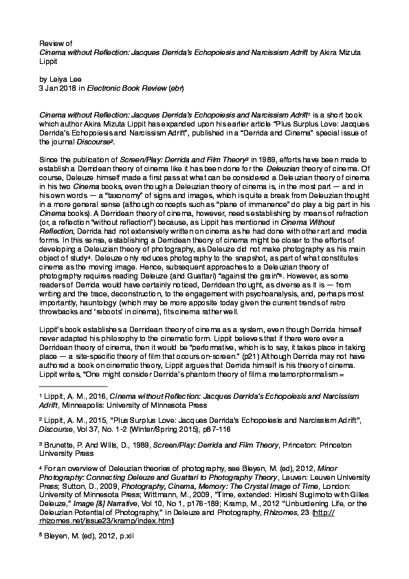 (PDF) Review of Cinema without Reflection: Jacques Derrida's ...