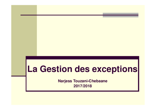 (PDF) La Gestion des exceptions