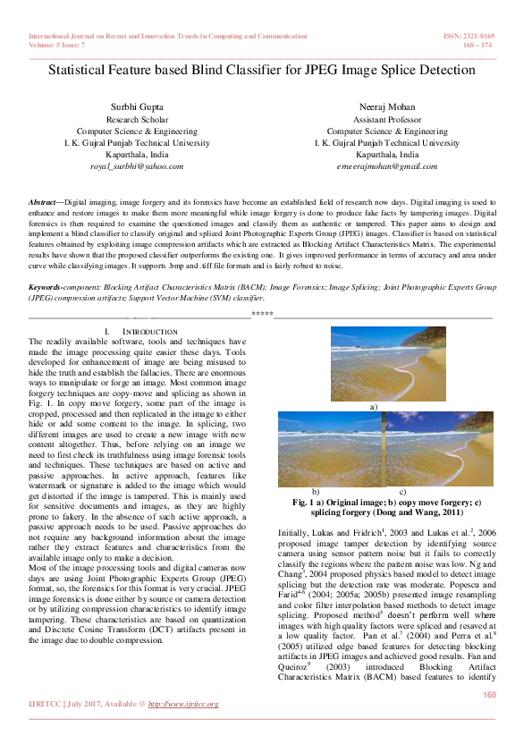 (PDF) Statistical Feature based Blind Classifier for JPEG Image Splice ...