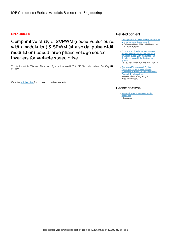 (PDF) Comparative study of SVPWM (space vector pulse width modulation) & SPWM (sinusoidal pulse ...