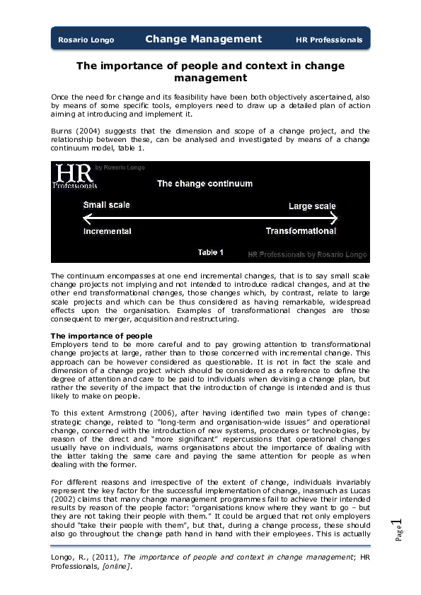 (PDF) The importance of people and context in change management
