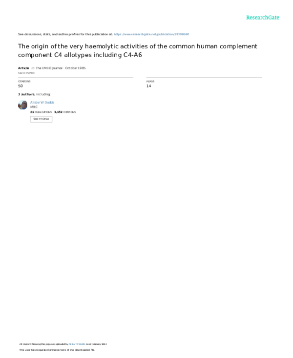 (PDF) The origin of the very variable haemolytic activities of the common human complement ...