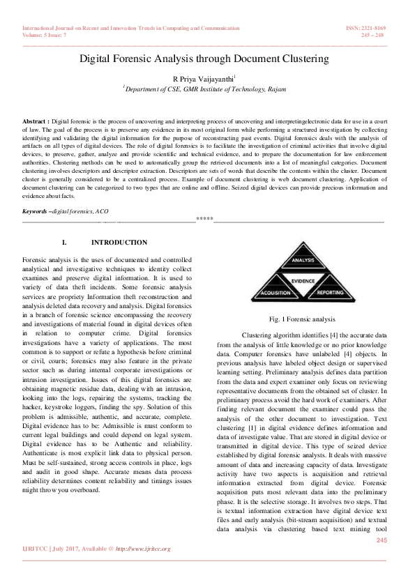 (PDF) Digital Forensic Analysis through Document Clustering