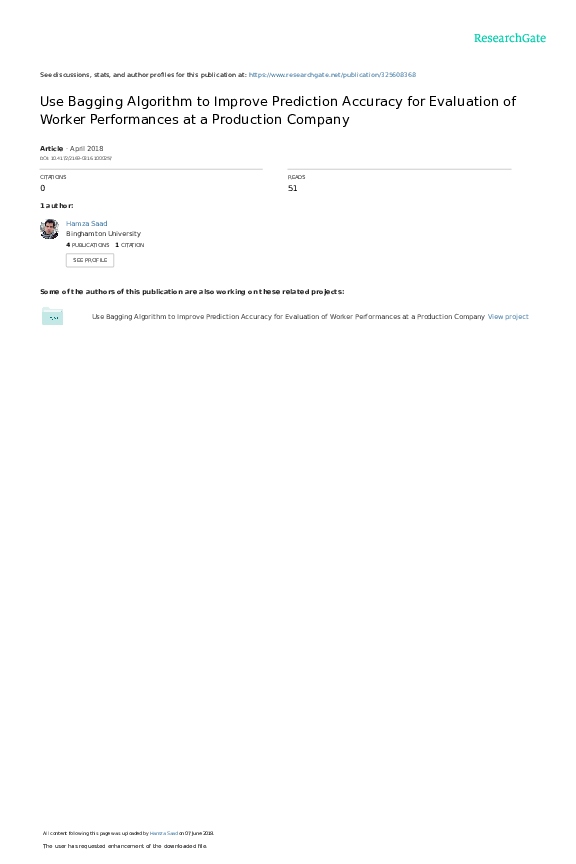 (PDF) Use Bagging Algorithm to Improve Prediction Accuracy for Evaluation of Worker Performances ...