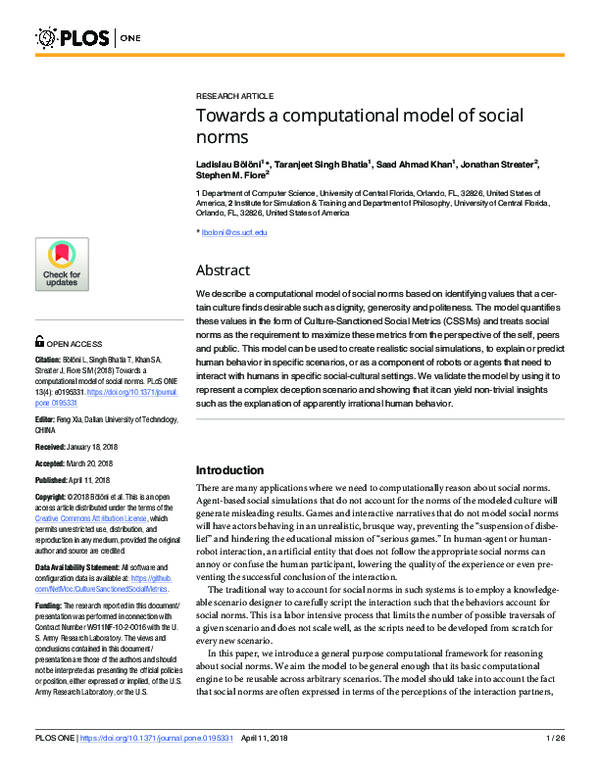 Pdf Towards A Computational Model Of Social Norms