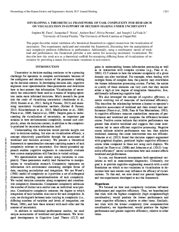 Pdf Developing A Theoretical Framework Of Task Complexity For Research On Visualization In