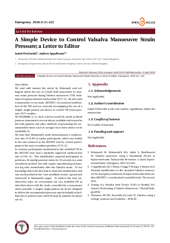 (PDF) A Simple Device to Control Valsalva Manoeuvre Strain Pressure; a ...