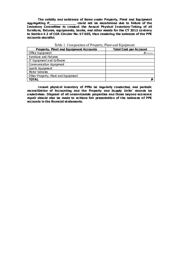 (DOC) SAMPLE AUDIT FINDING ON PPE