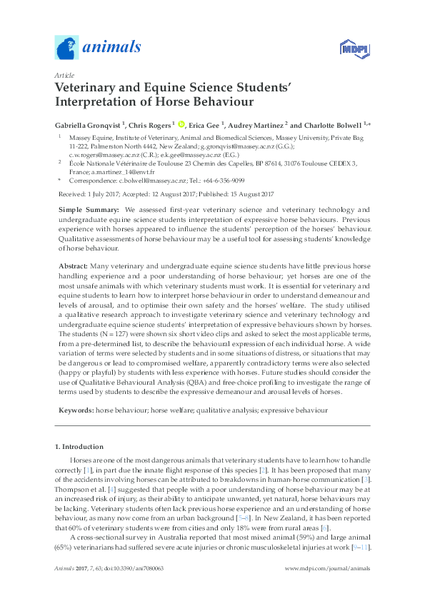 (PDF) Veterinary and Equine Science Students' Interpretation of Horse ...