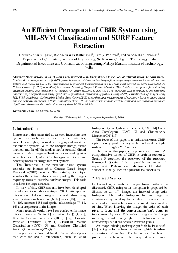 Pdf An Efficient Perceptual Of Cbir System Using Mil Svm Classification And Surf Feature