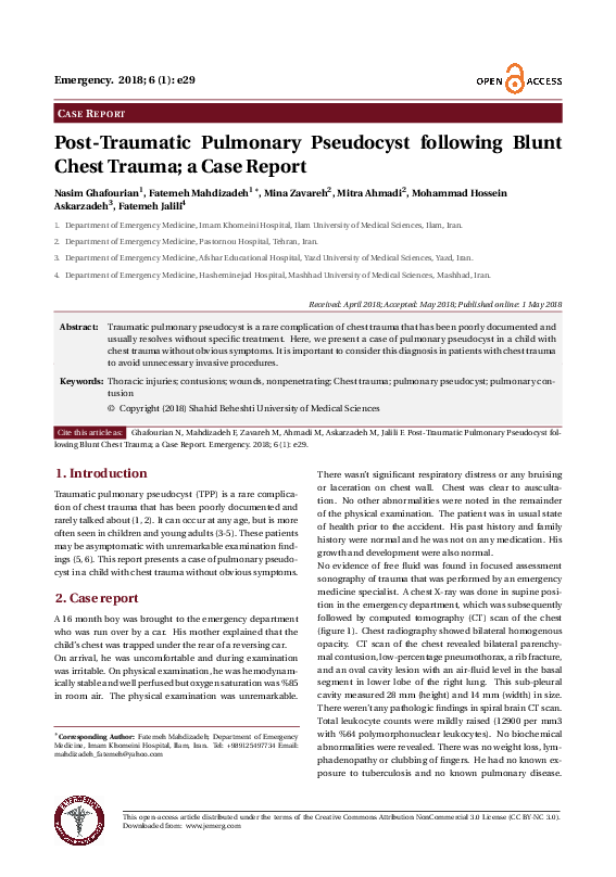 (PDF) Post-Traumatic Pulmonary Pseudocyst following Blunt Chest Trauma ...
