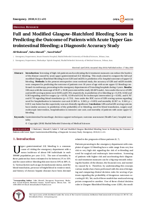 (PDF) Full and Modified Glasgow-Blatchford Bleeding Score in Predicting ...