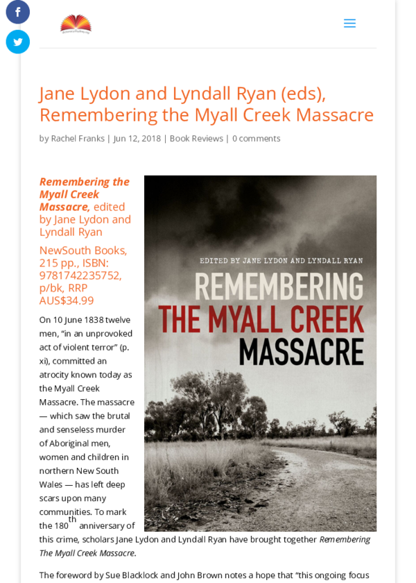 (PDF) Book Review: Remembering the Myall Creek Massacre, edited by Jane ...