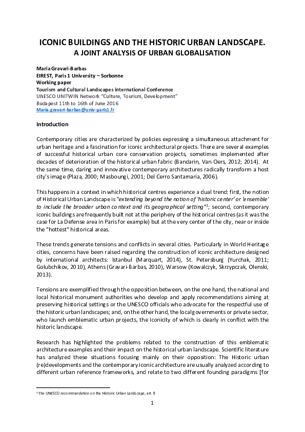 (PDF) ICONIC BUILDINGS AND THE HISTORIC URBAN LANDSCAPE. A JOINT ...