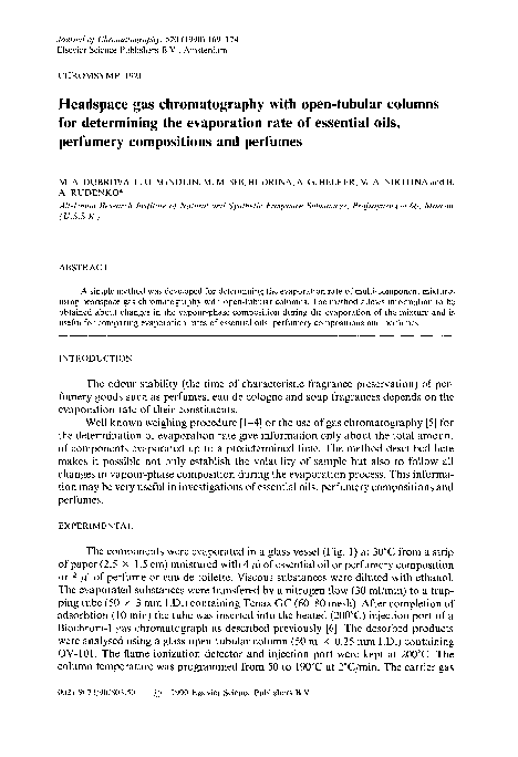 (PDF) Headspace gas chromatography with open-tubular columns for determining the evaporation ...