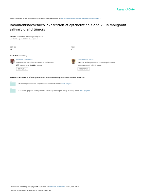 (PDF) Comparative Cytokeratin Expression in the Different Cell Types of ...