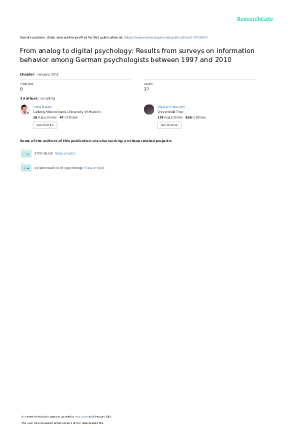 (PDF) From analog to digital psychology: Results from surveys on ...