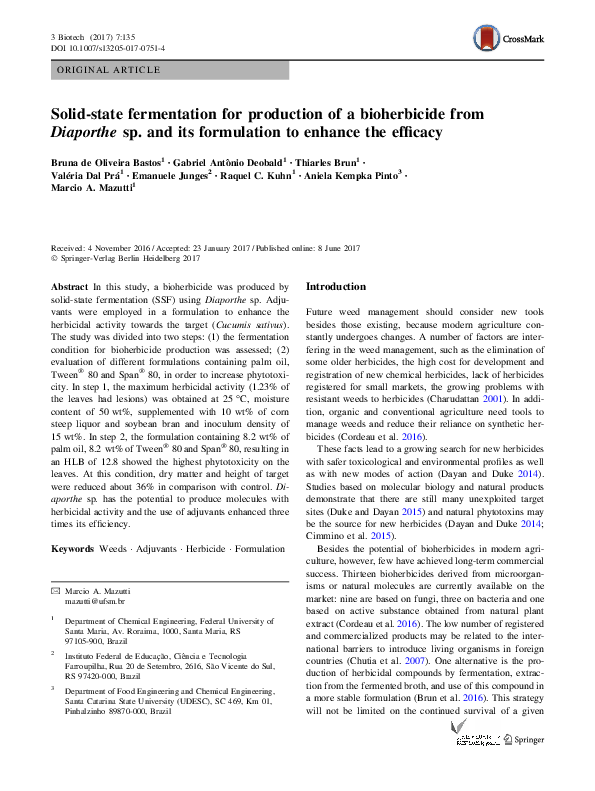 (PDF) Solid-state fermentation for production of a bioherbicide from ...
