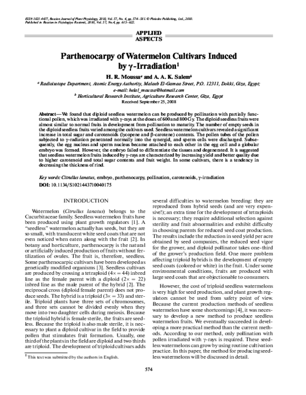 (PDF) Parthenocarpy in watermelon