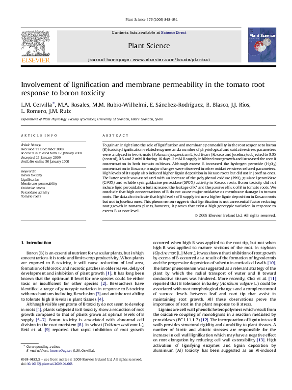(PDF) Involvement of lignification and membrane permeability in the ...