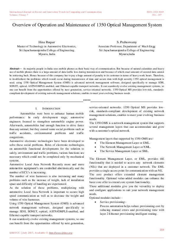 (PDF) Overview of Operation and Maintenance of 1350 Optical Management ...