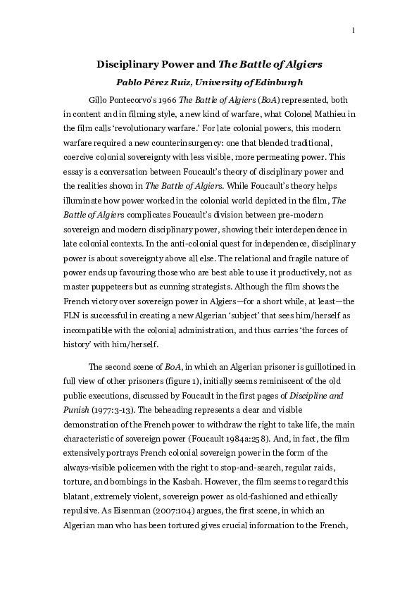 (PDF) Disciplinary Power and The Battle of Algiers