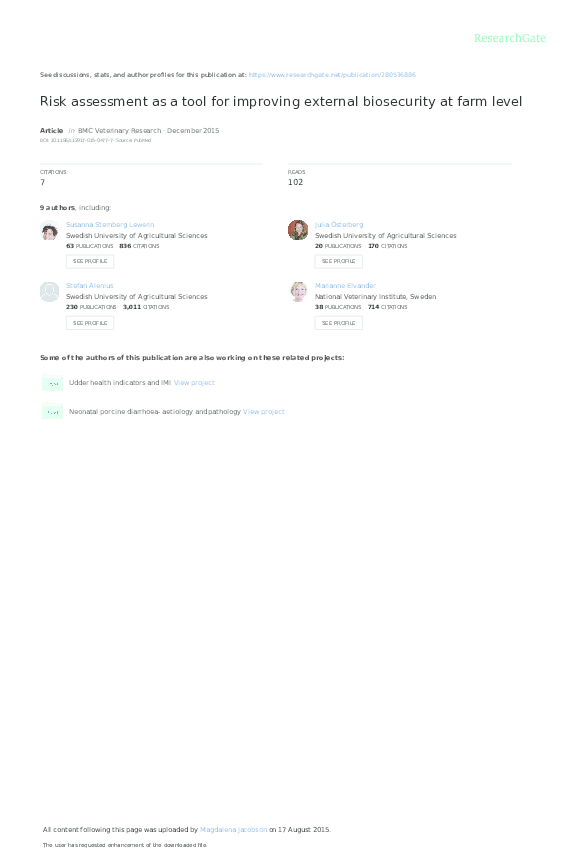(PDF) Risk assessment as a tool for improving external biosecurity at ...