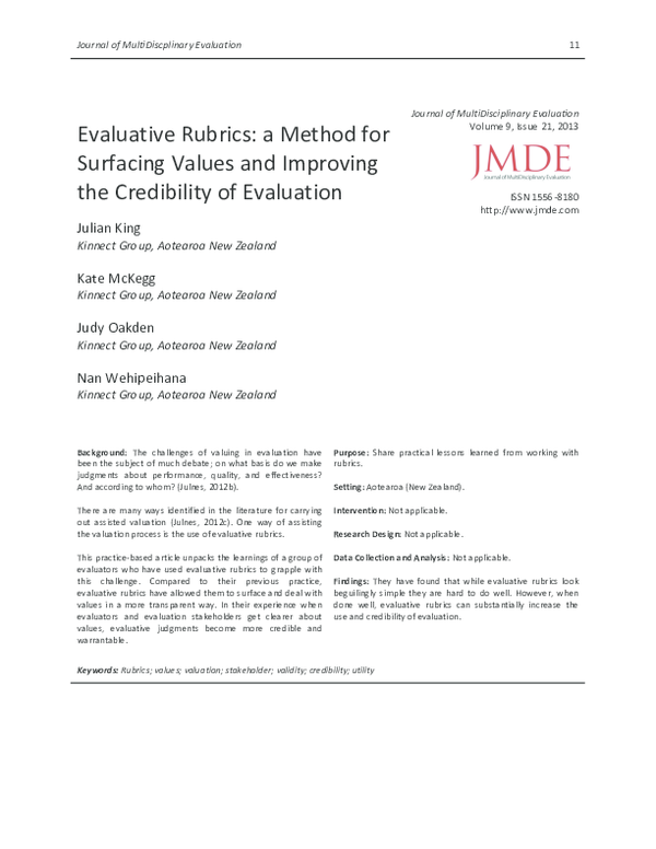 (PDF) Evaluative Rubrics: a Method for Surfacing Values and Improving ...