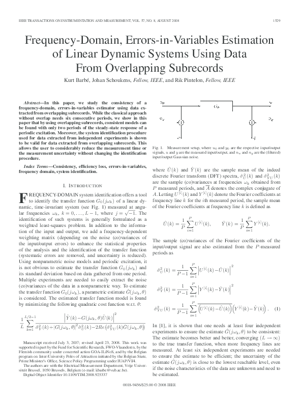 Pdf Frequency Domain Errors In Variables Estimation Of Linear Dynamic Systems Using Data From