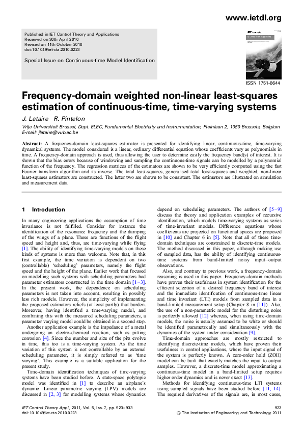 (PDF) Frequency-domain weighted non-linear least-squares estimation of continuous-time, time ...