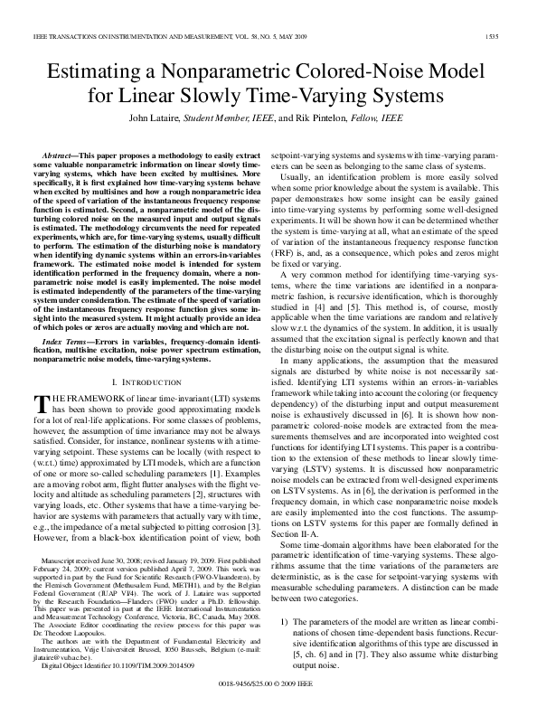 (PDF) Estimating a Nonparametric Colored-Noise Model for Linear Slowly ...