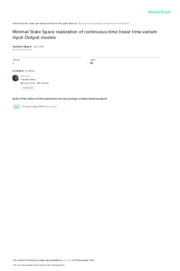 Pdf Minimal State Space Realization Of Continuous Time Linear Time Variant Input Output Models