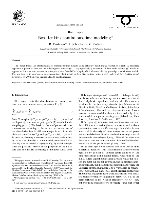 (PDF) Box–Jenkins continuous-time modeling