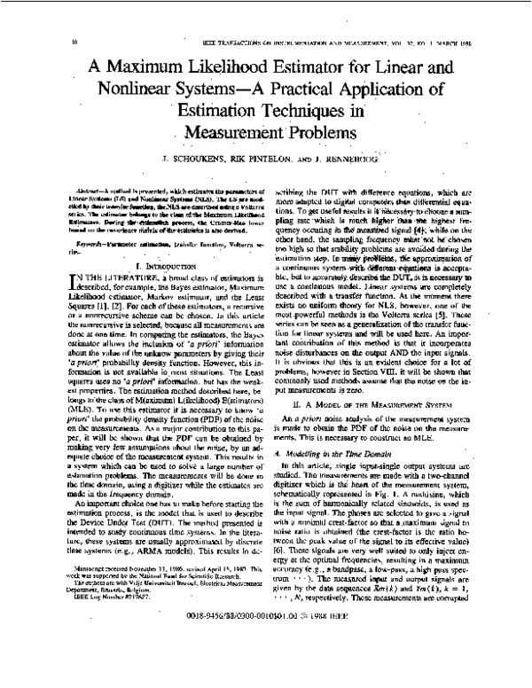 Pdf A Maximum Likelihood Estimator For Linear And Nonlinear Systems A Practical Application Of