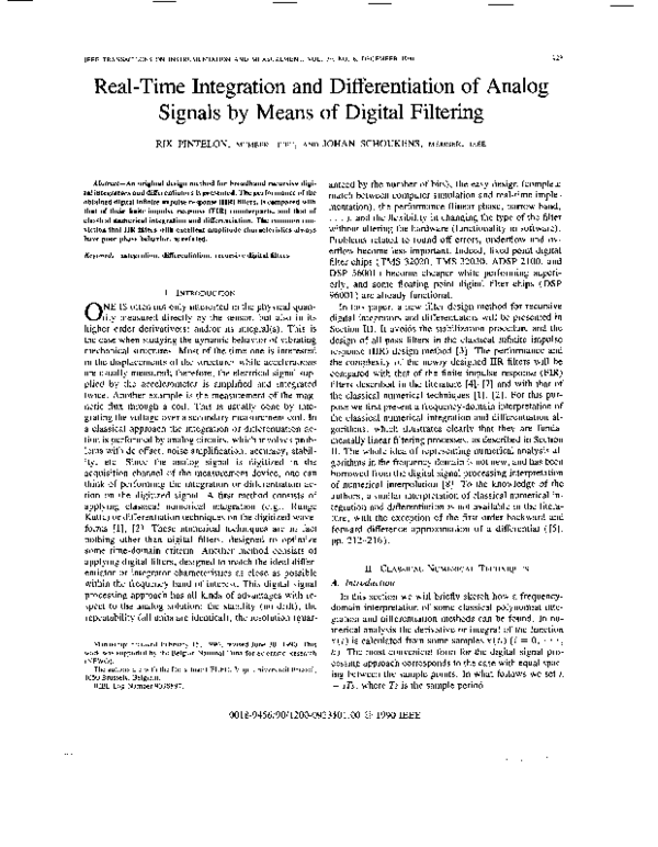 Pdf Real Time Integration And Differentiation Of Analog Signals By Means Of Digital Filtering