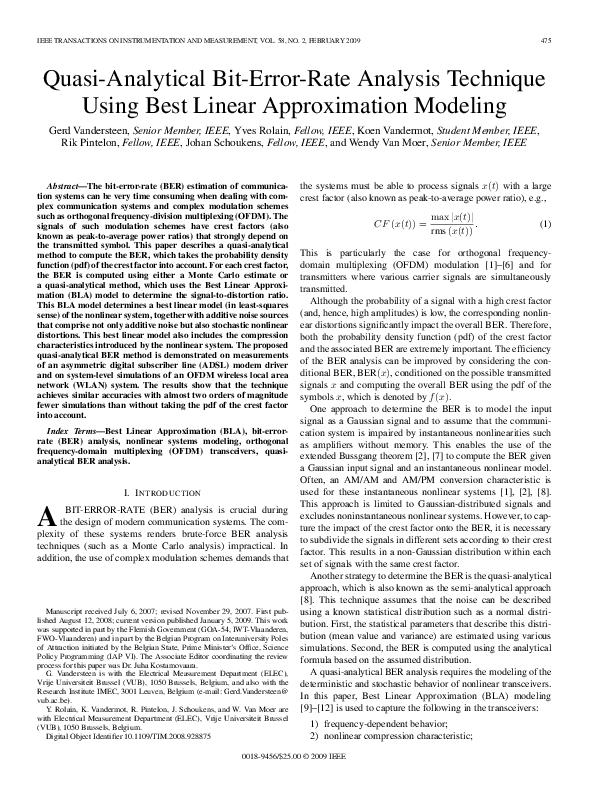 Pdf Quasi Analytical Bit Error Rate Analysis Technique Using Best Linear Approximation Modeling