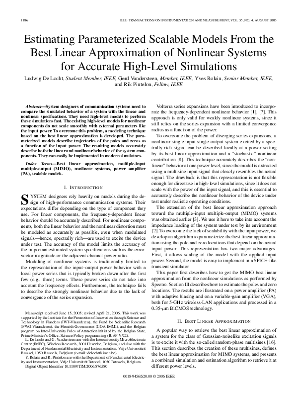 (PDF) Estimating Parameterized Scalable Models From the Best Linear Approximation of Nonlinear ...