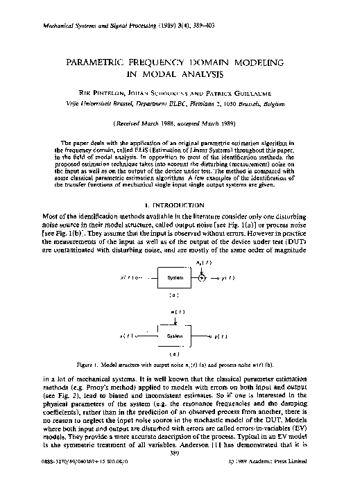 (PDF) Parametric frequency domain modeling in modal analysis
