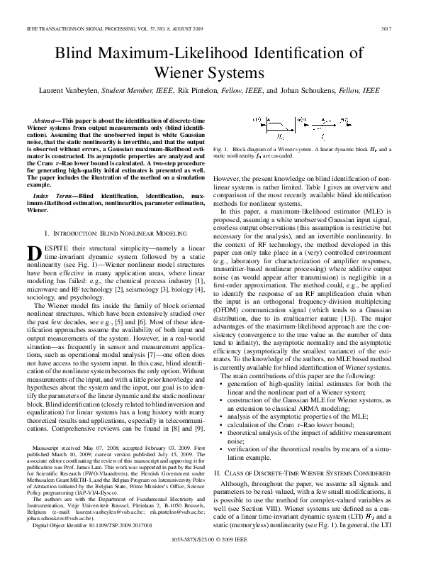 (PDF) Blind Maximum-Likelihood Identification of Wiener Systems