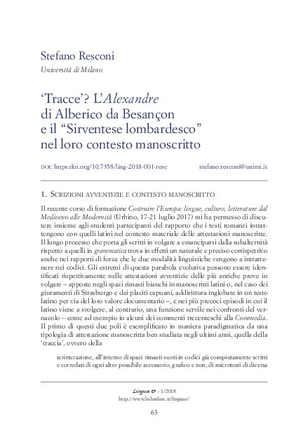 (PDF) ‘Tracce’? L’"Alexandre" di Alberico da Besançon e il “Sirventese ...